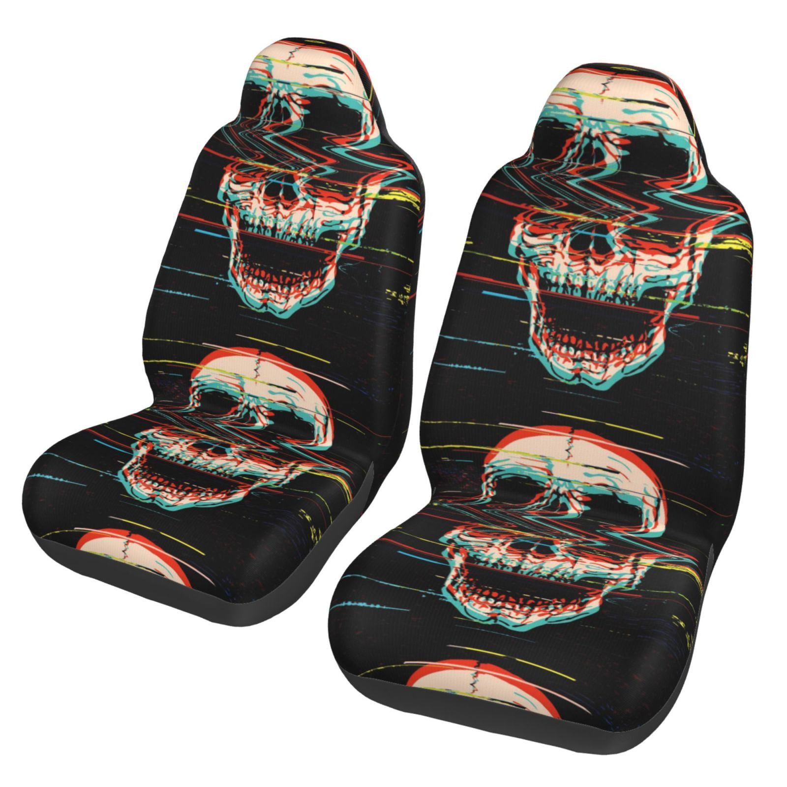 Gaeub Glitch Screaming Skull 2Pack Full Set Car Seat Covers with Soft Padding Universal Auto ...