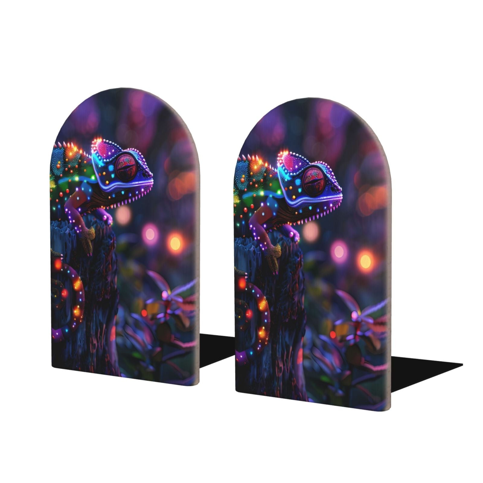 Gaeub Glowing Chameleon Fantasy Art Wood Bookends, Non-Slip Bookends ...