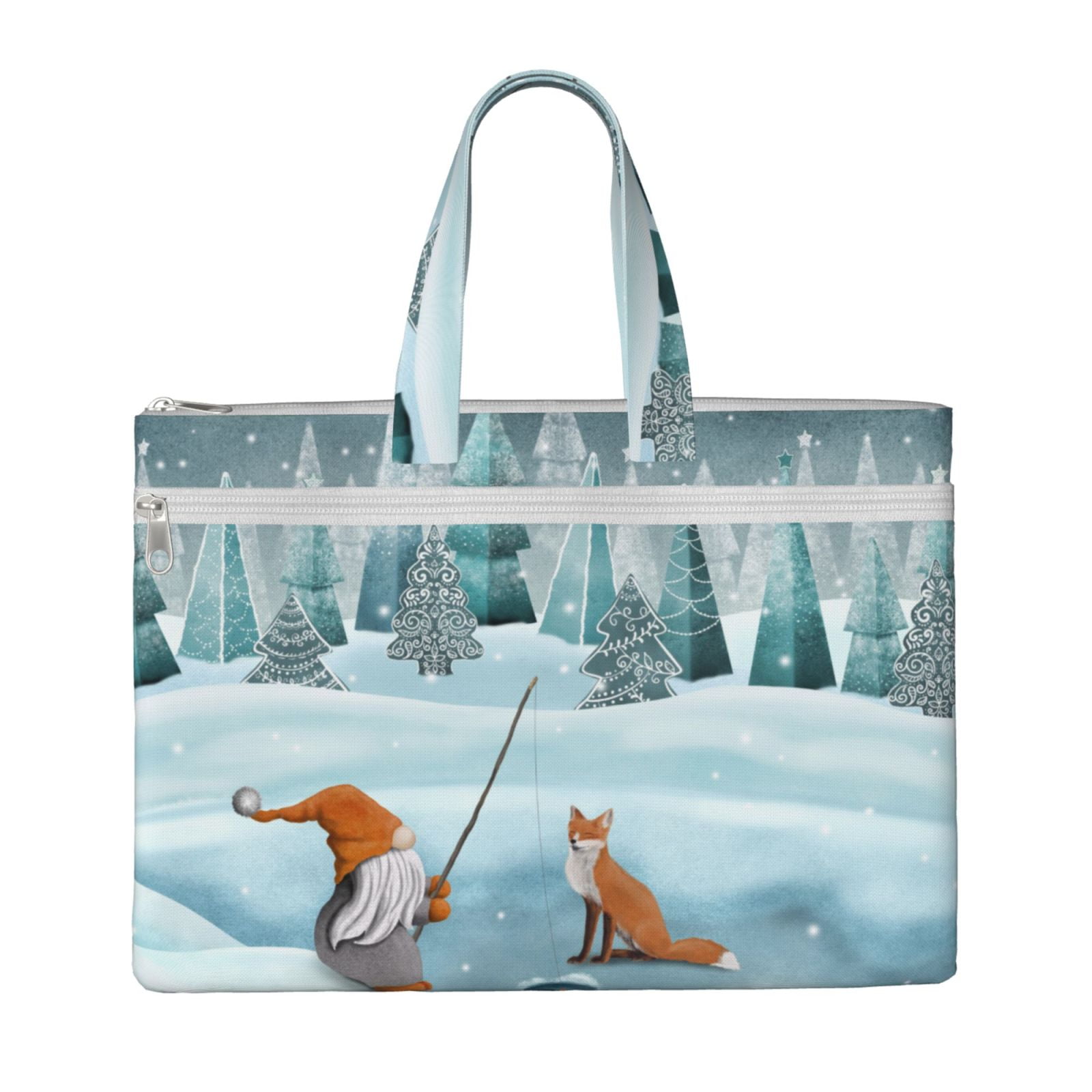 Gaeub Gnome And Red Fox Fishing Print Canvas Tote File Bag,Laptop Tote ...