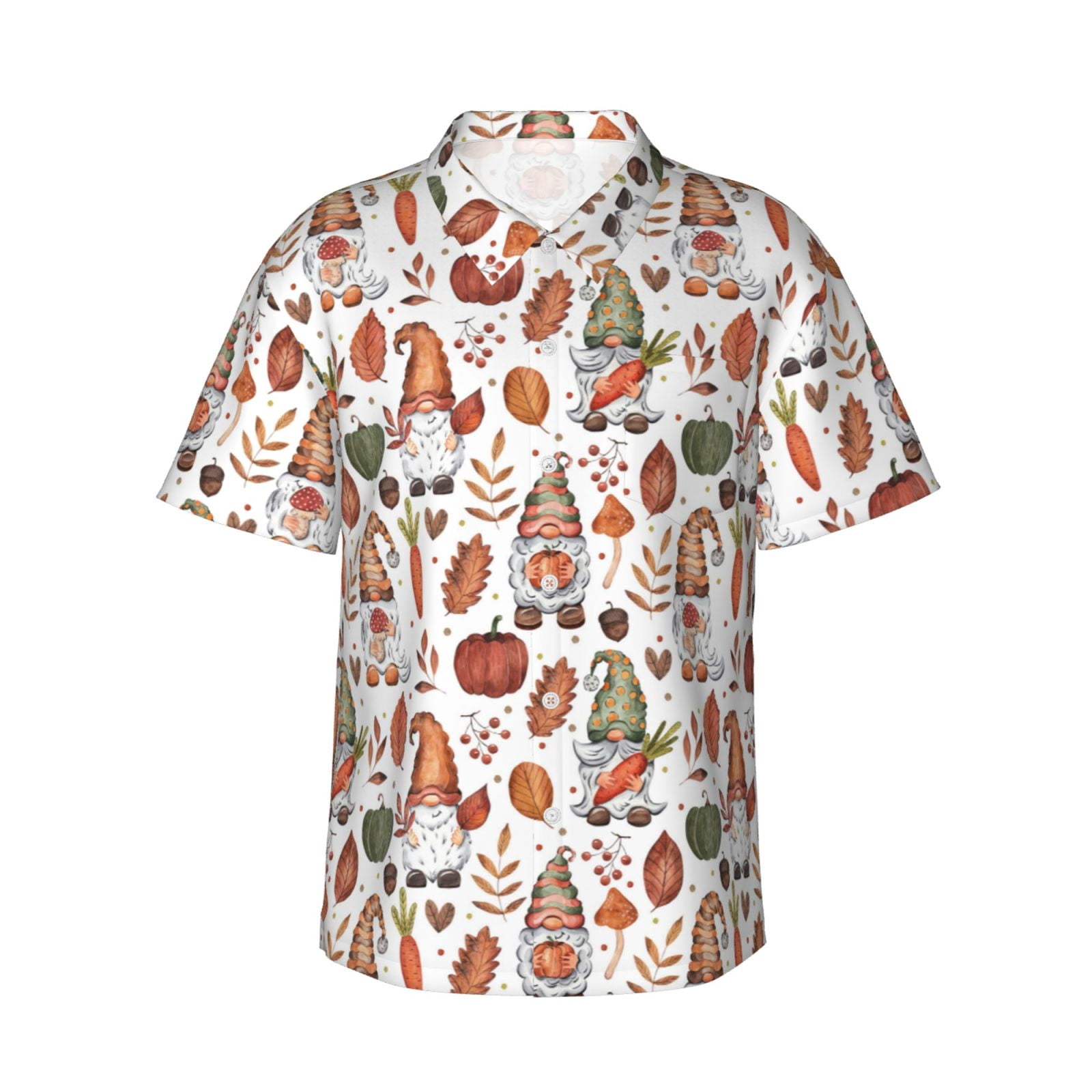 Gaeub Gnomes And Autumn Leaves Print Men's Hawaiian Shirt,Button Down ...
