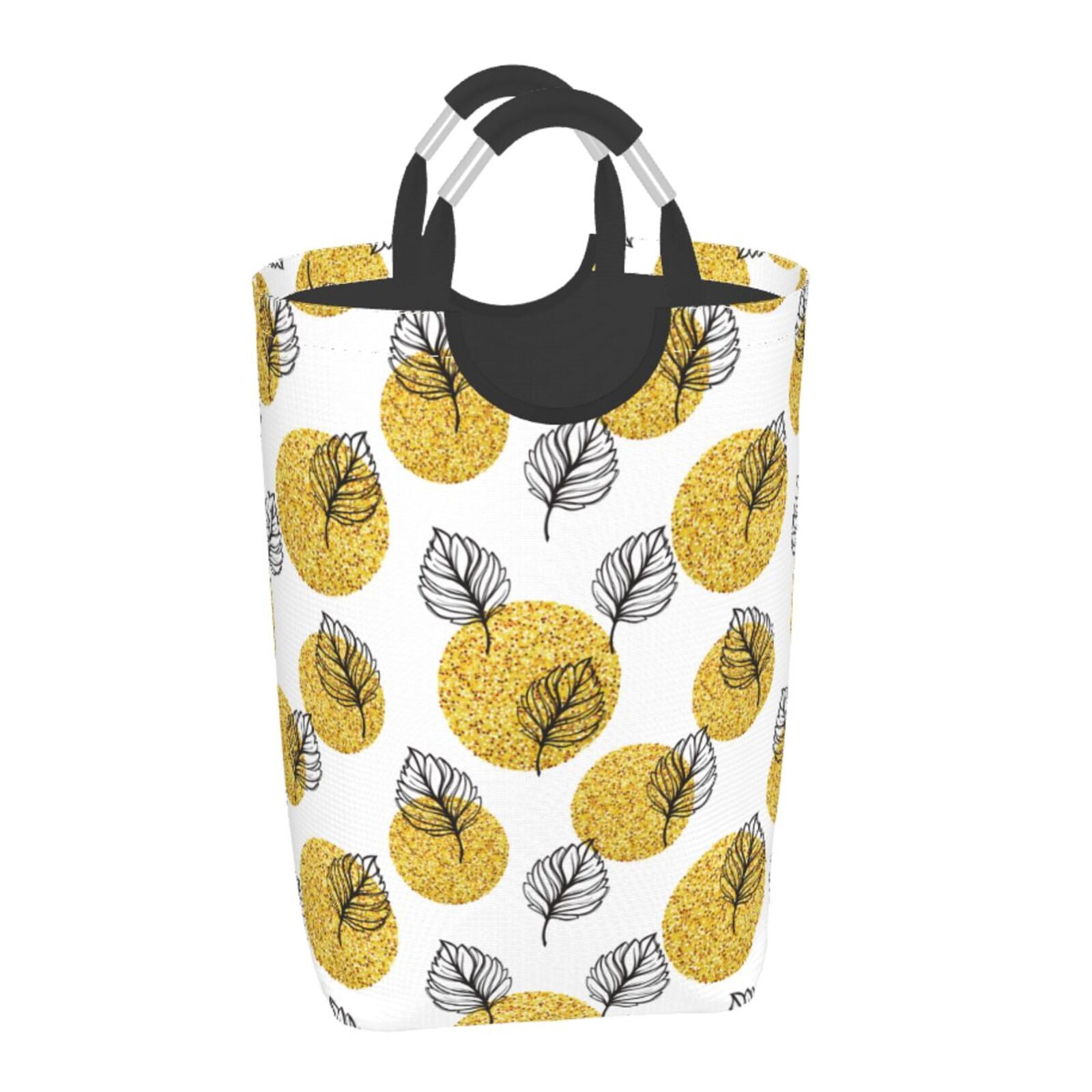 Gaeub Gold Dots and Leaves Print 50L Large Laundry Hampers with Handles ...