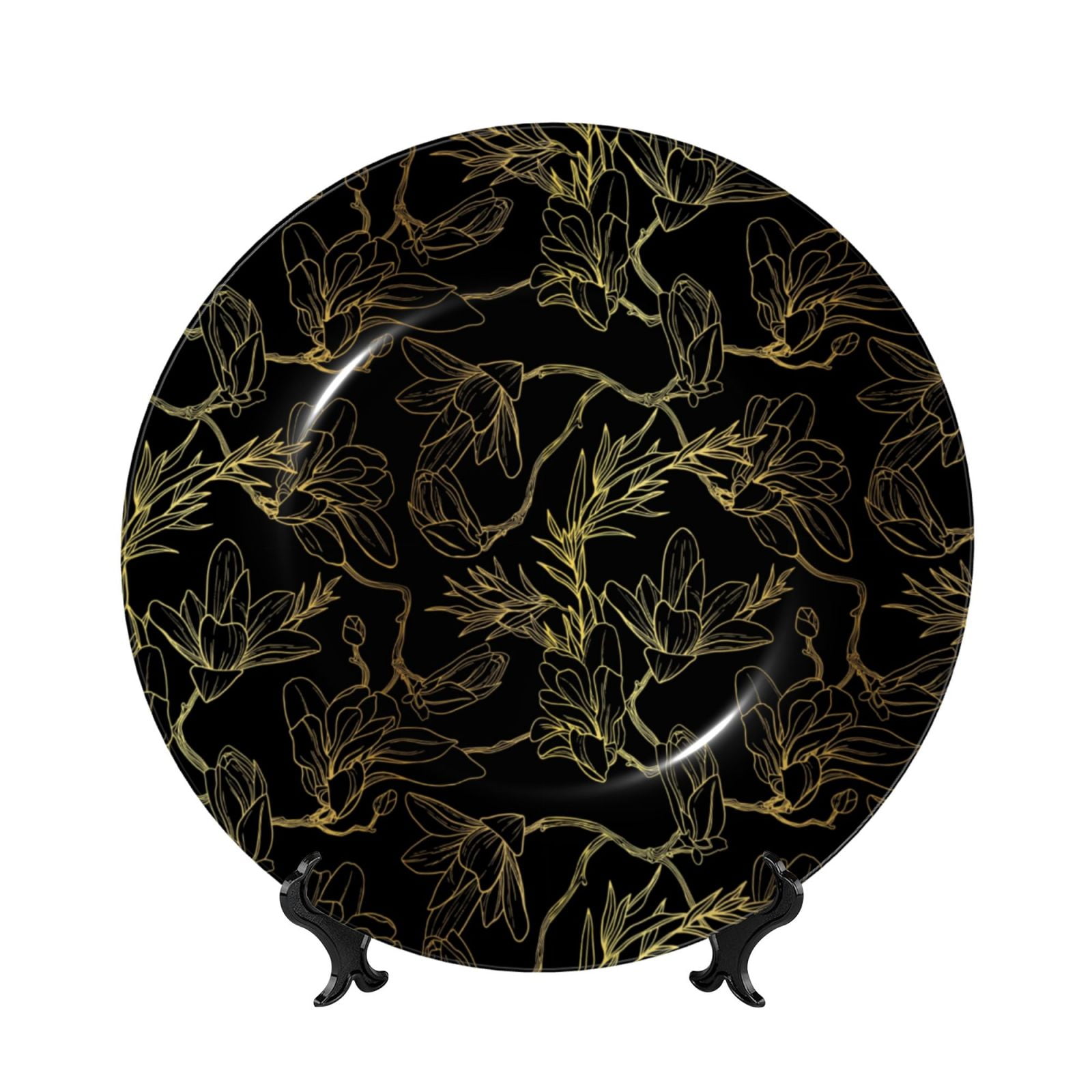 Gaeub Gold Gloss Outline Floral Print Ceramic Plate,Dinner Plates,Bone ...