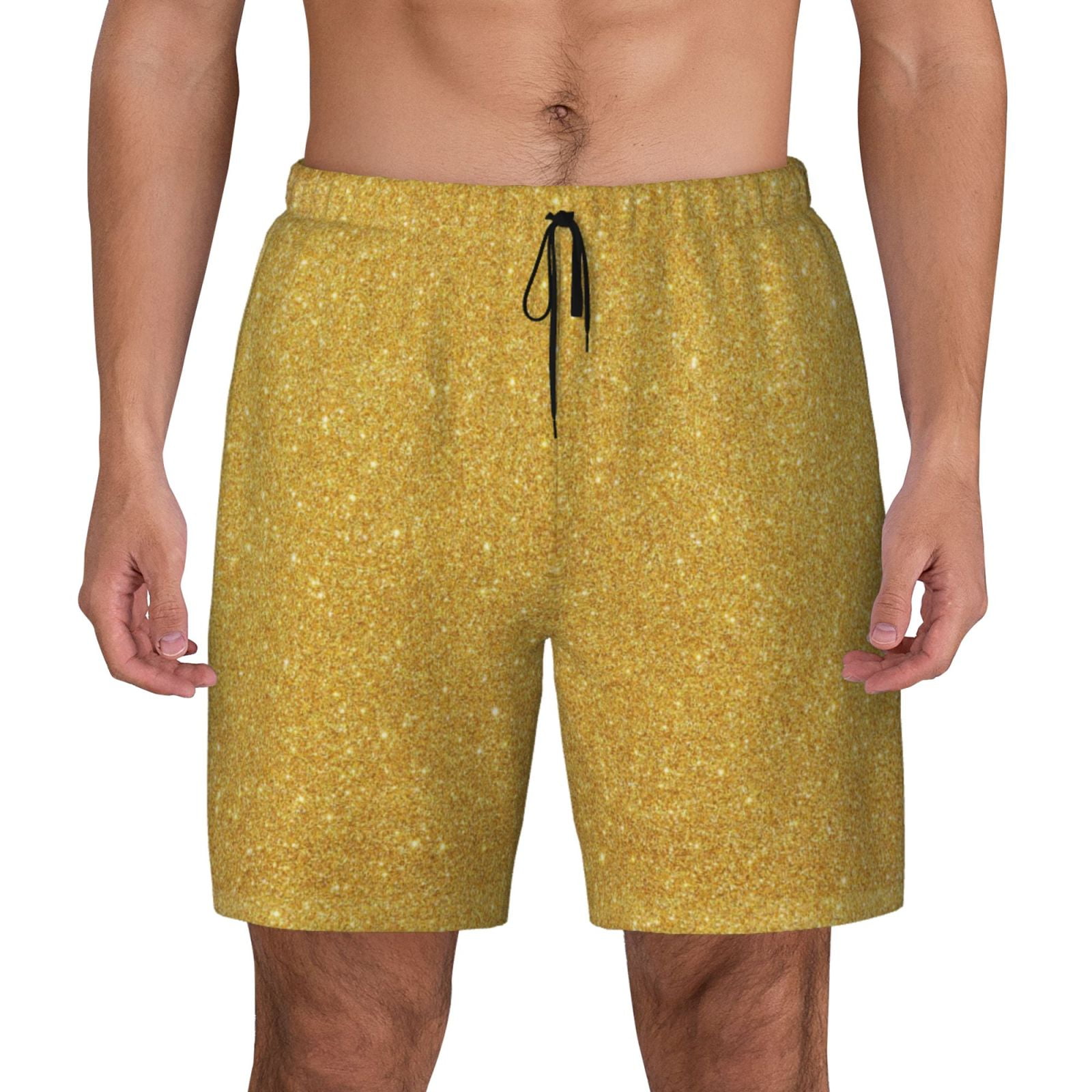 Gaeub Gold Shiny Mens Swim Trunks Stretch Beach Shorts Quick Dry For Men Swim Shorts Swimwear