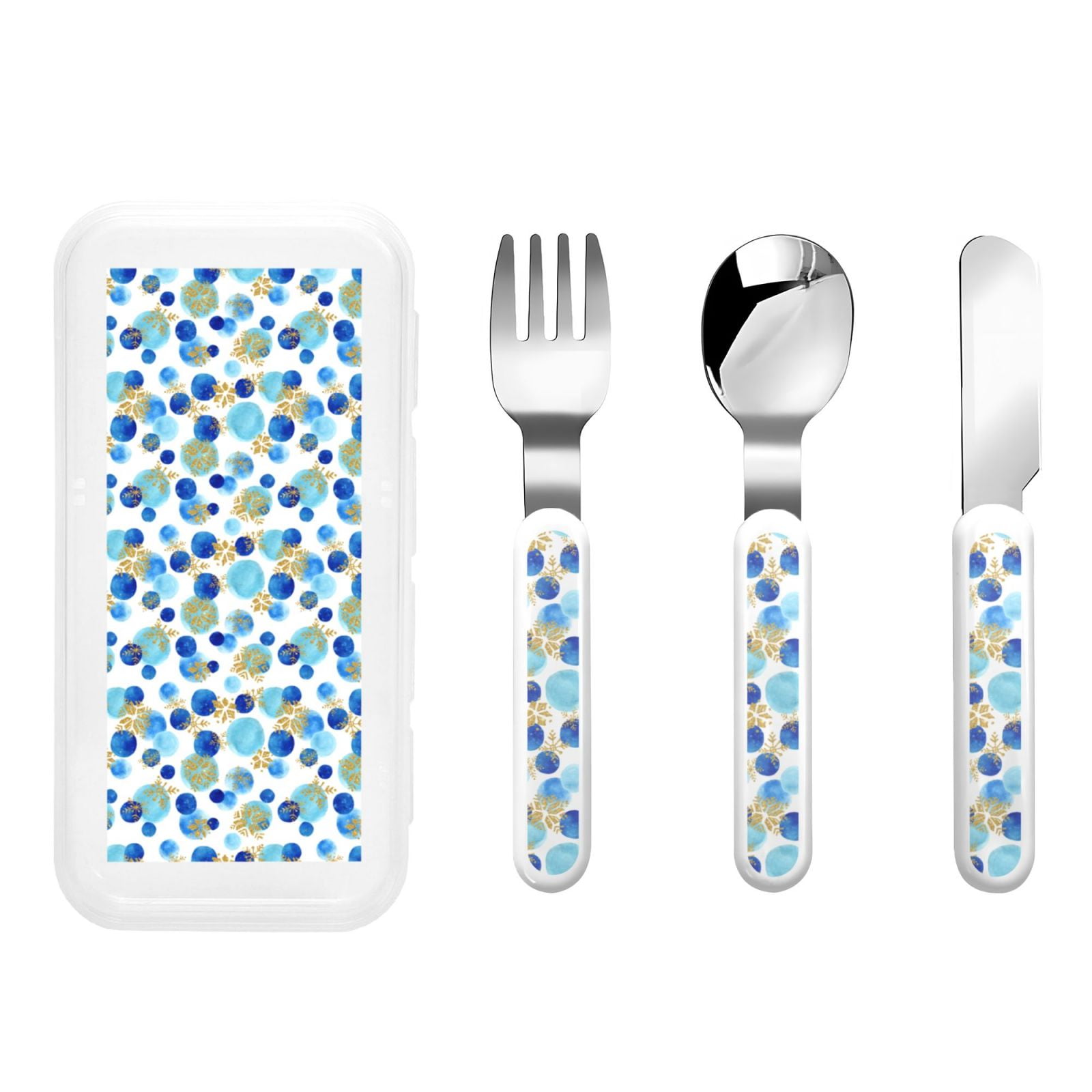 Gaeub Golden Blue Snowflakes Print 3-Piece Children Knife Spoon Fork ...