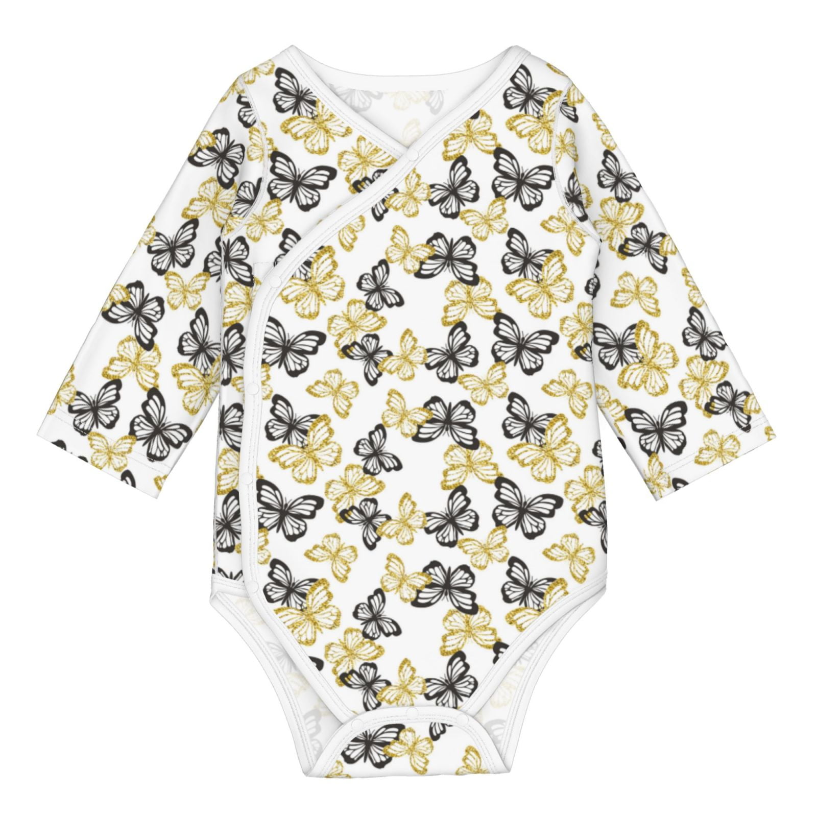 Gaeub Golden Glitter Butterflies Unisex Babies' Long-Sleeve Bodysuit ...