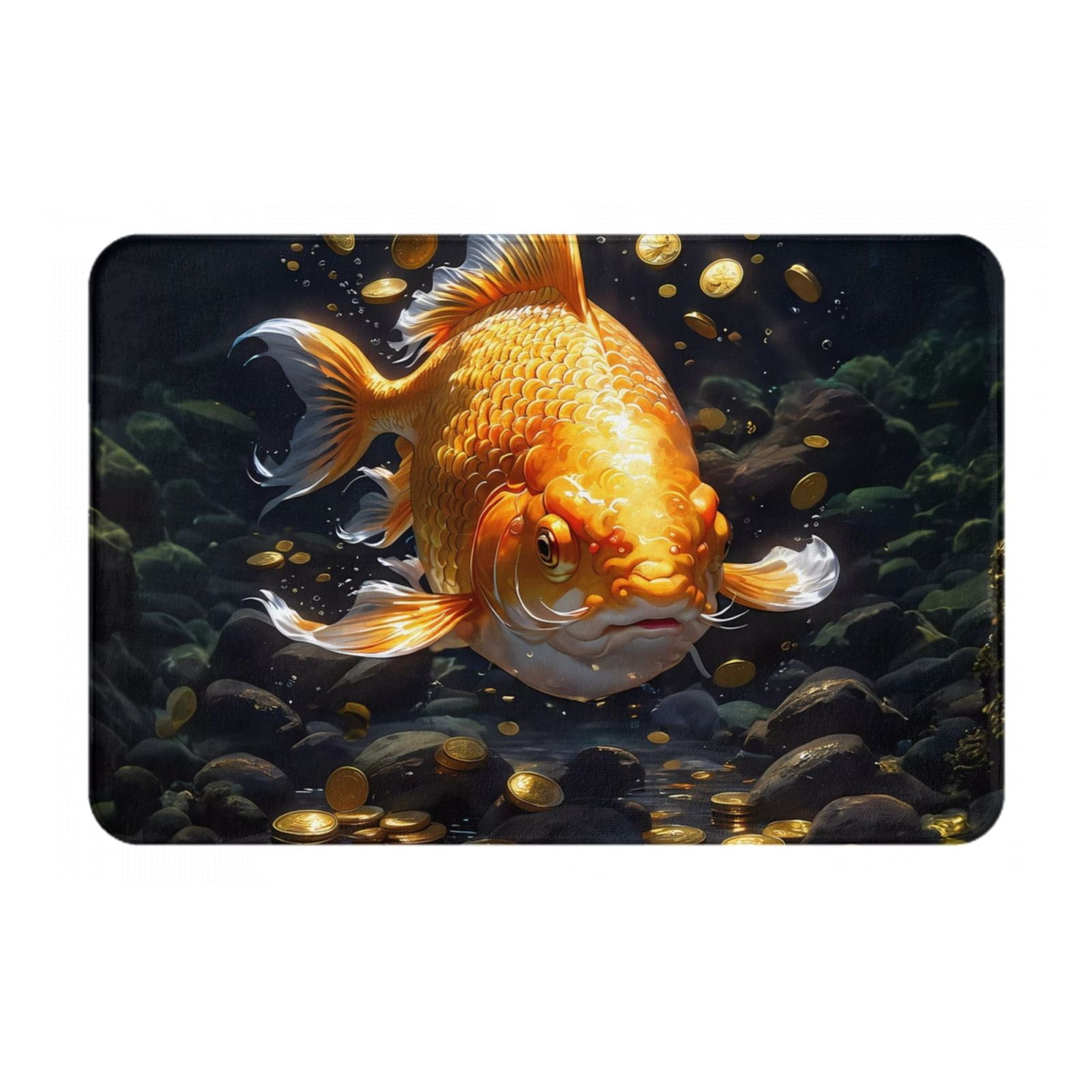 Gaeub Golden Koi And Treasure Print Door Mat with Heavy Duty Backing ...