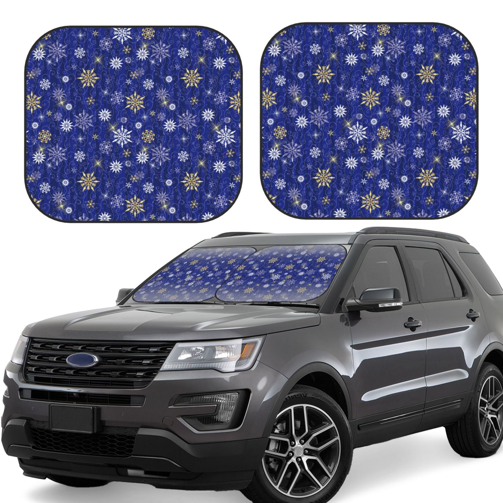 Gaeub Golden Snowflakes Royal Blue Print 2-Piece Windshield Sun Shade ...