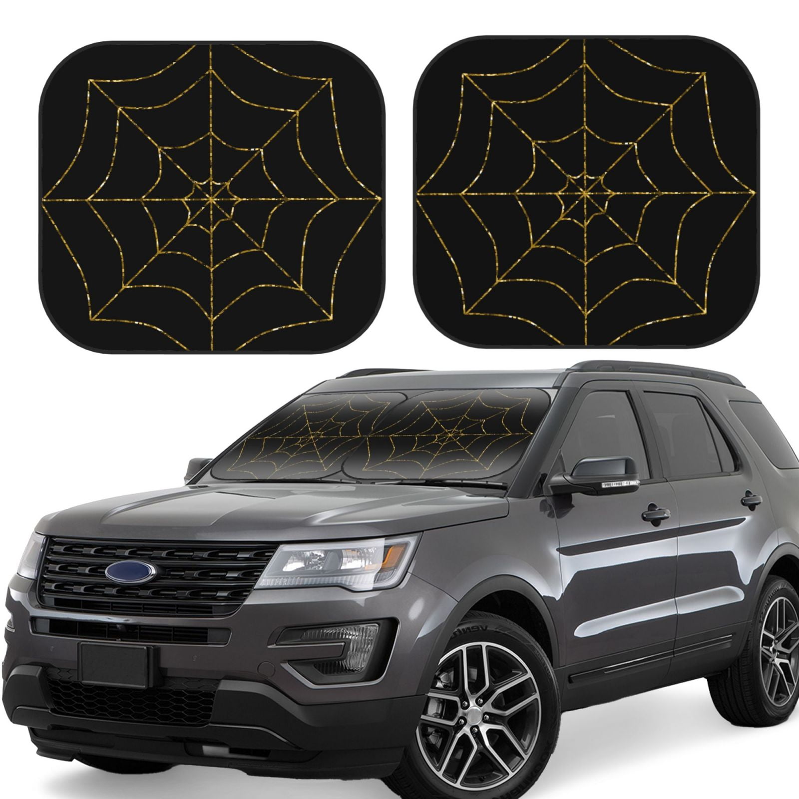 Gaeub Golden Spider Web Print 2-Piece Windshield Sun Shade,Foldable Car ...
