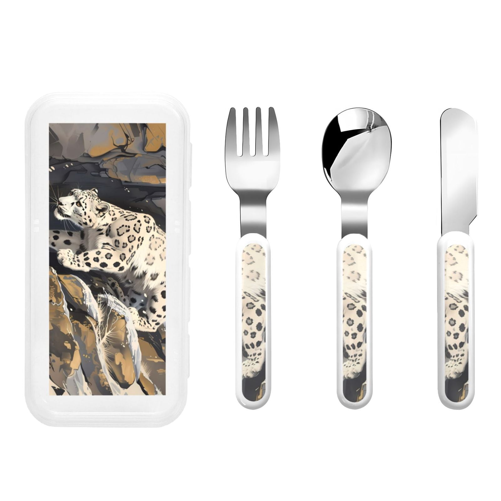 Gaeub Graceful Snow Leopard Print 3-Piece Children Knife Spoon Fork Set ...