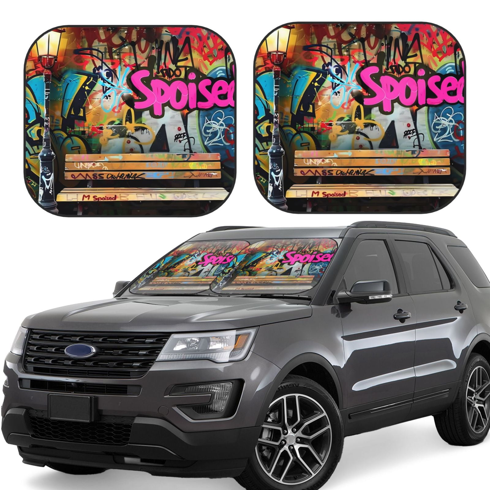 Gaeub Graffiti Lamp Urban Scene Print 2-Piece Windshield Sun Shade ...