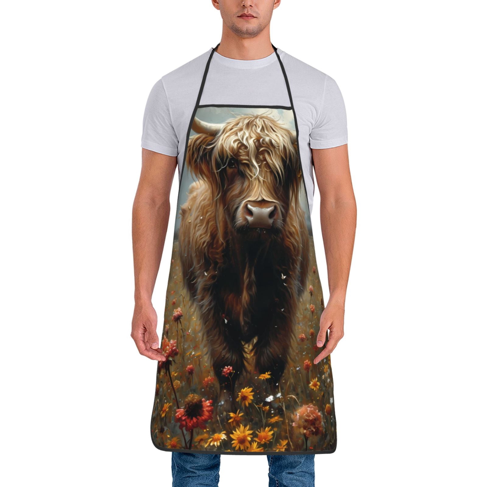 Gaeub Grassland Sunflower Cow Print Apron for Men and Women,Waterproof ...