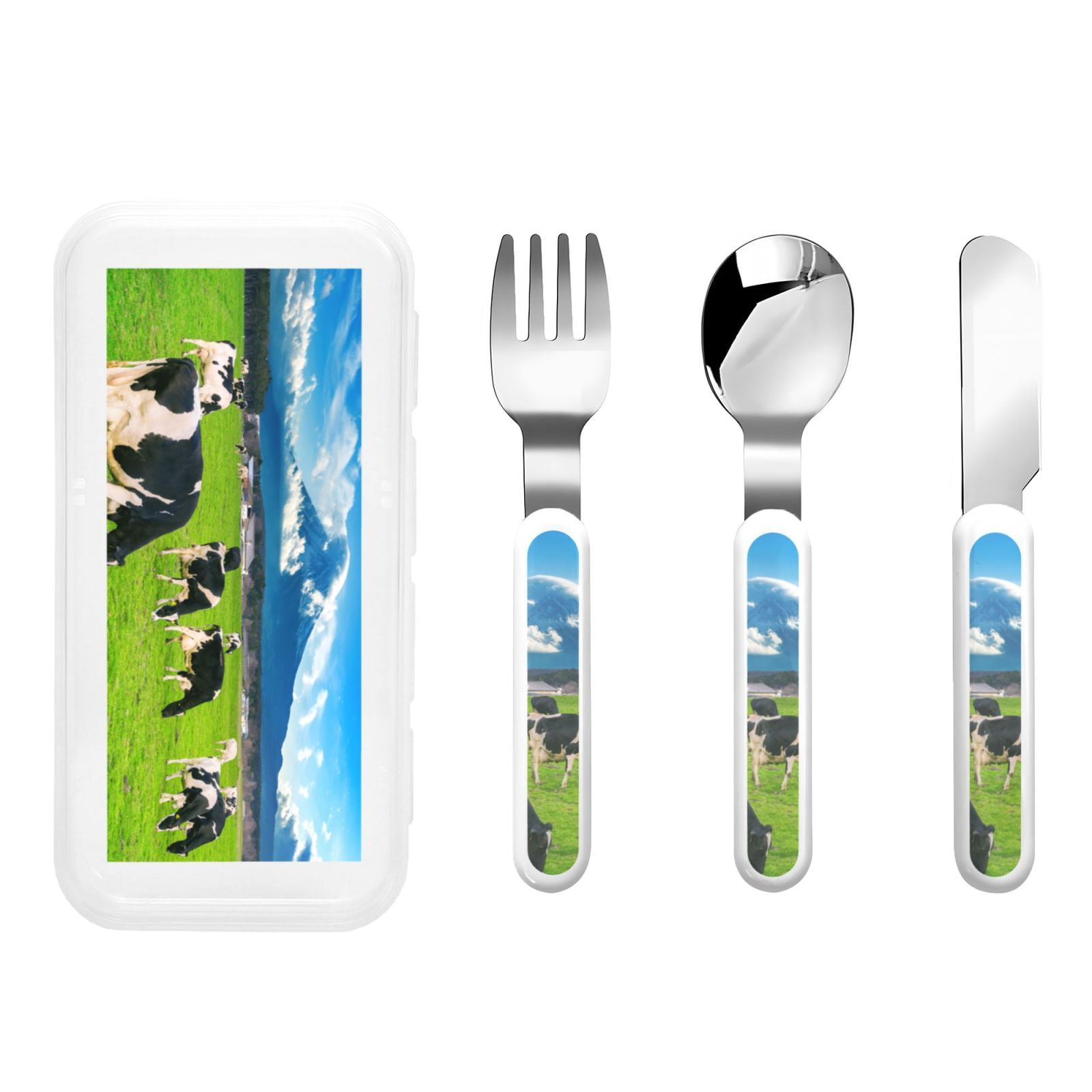 Gaeub Grazing Cows Mountain View Print 3-Piece Children Knife Spoon ...
