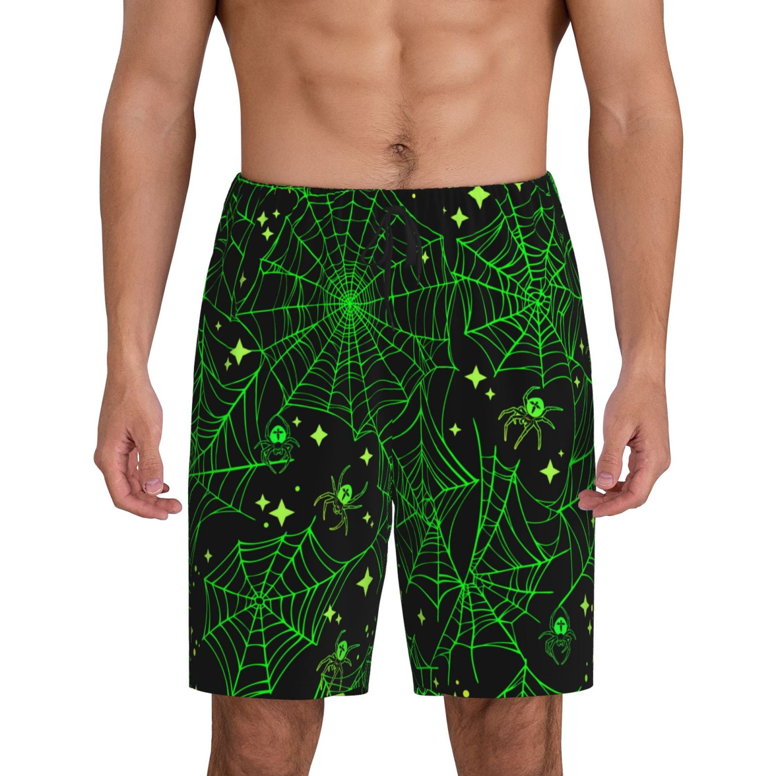 Gaeub Green Bright Web with Spiders Printed Men's Short Pajama Pants ...