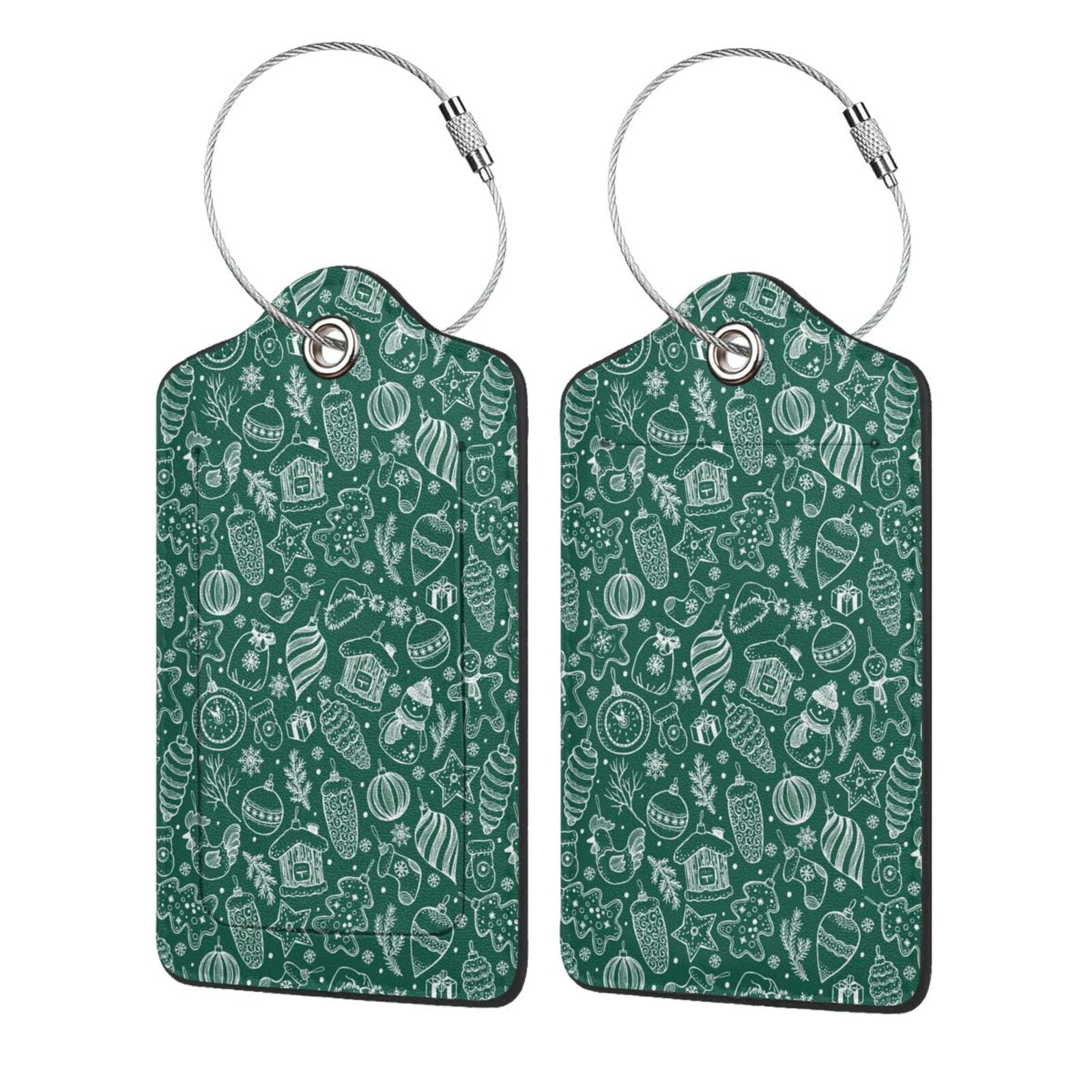 Gaeub Green Christmas Print Luggage Tag for Suitcase, Travel Leather ...