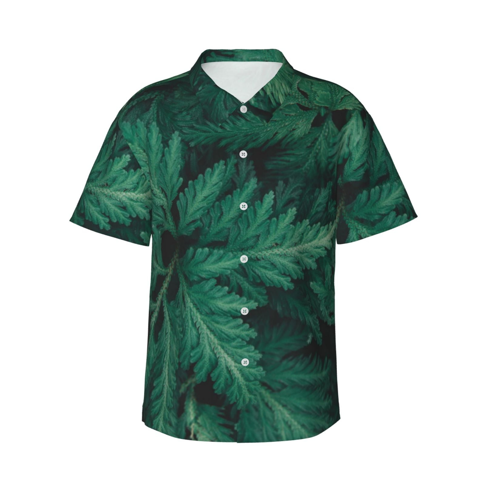 Gaeub Green Leave Fern Print Men's Hawaiian Shirt,Button Down Short ...