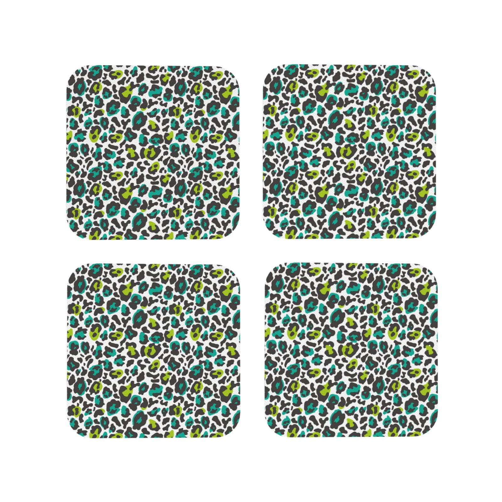 Gaeub Green Leopard Print 4 Pcs Leather Coasters for Drinks ,Drink ...