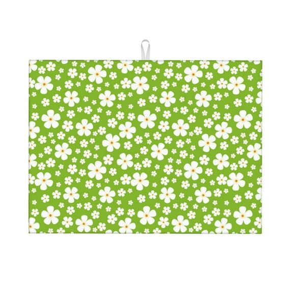 Gaeub Green White Flowers Print Dish Drying Mats For Kitchen Counter ...