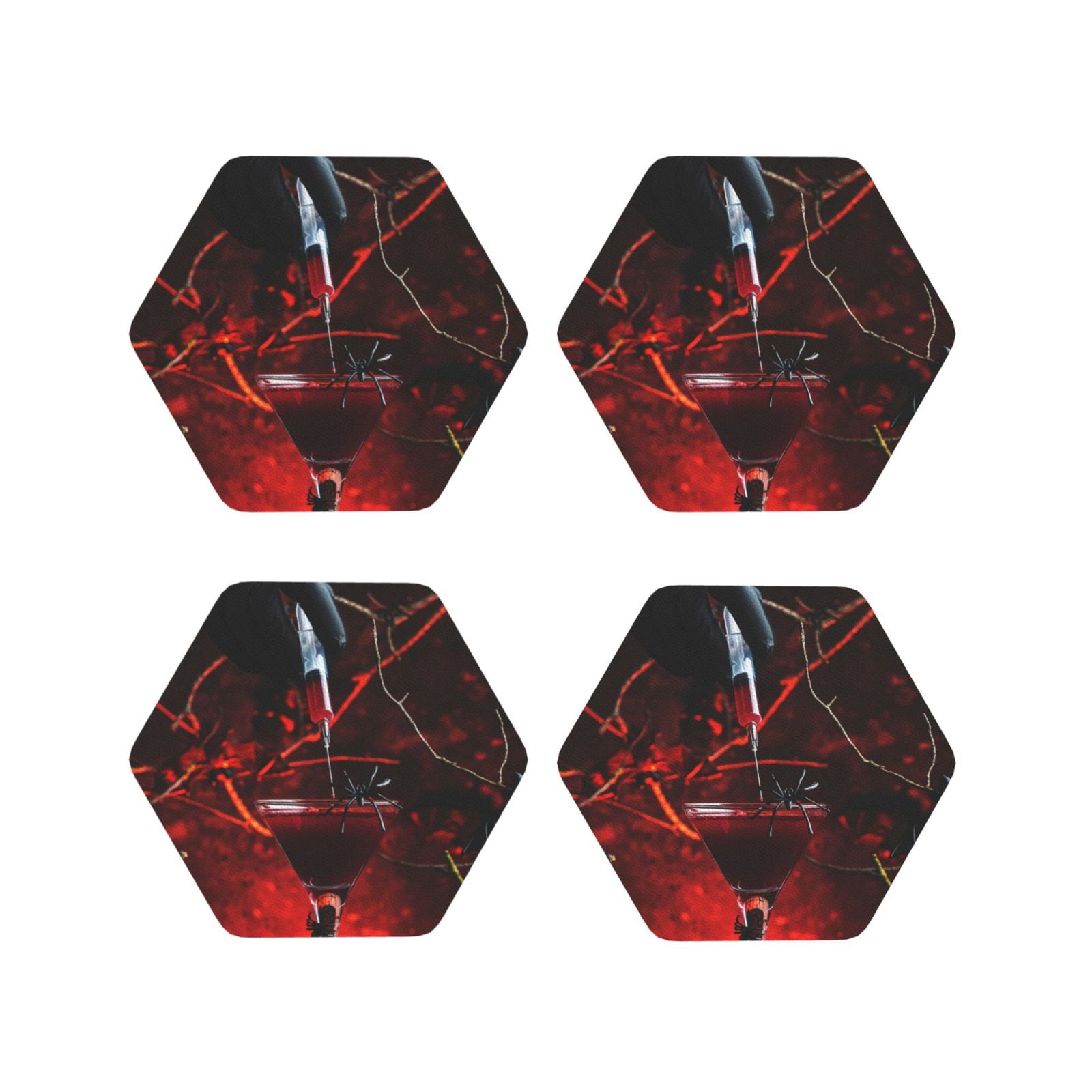 Gaeub Halloween Vampire Party Print 4 Pcs Leather Coasters for Drinks ...