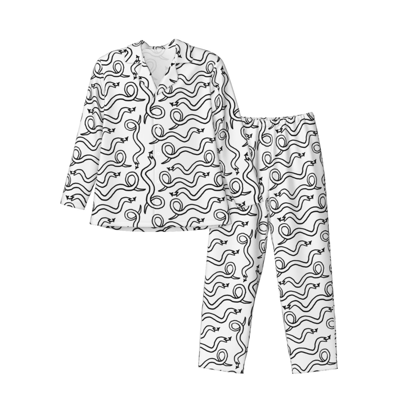 Gaeub Hand Drawn Snake Print Mens Pajama Set, Long Sleeve Pajamas for ...