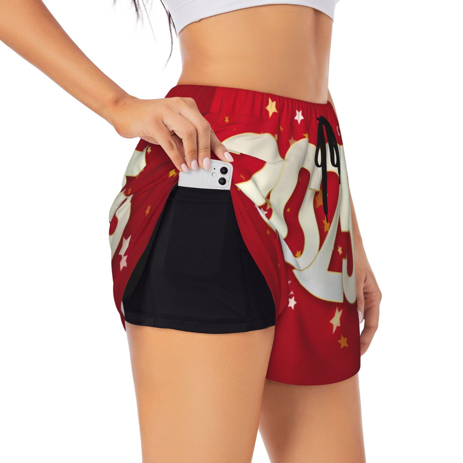 Gaeub Happy New 2025 Year Print Women's Athletic Shorts,High Waisted ...