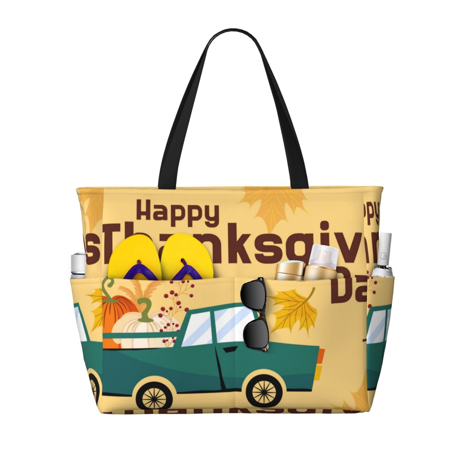 Gaeub Happy Thanksgiving Day Print Beach Bag,Large Tote Bag,Waterproof ...