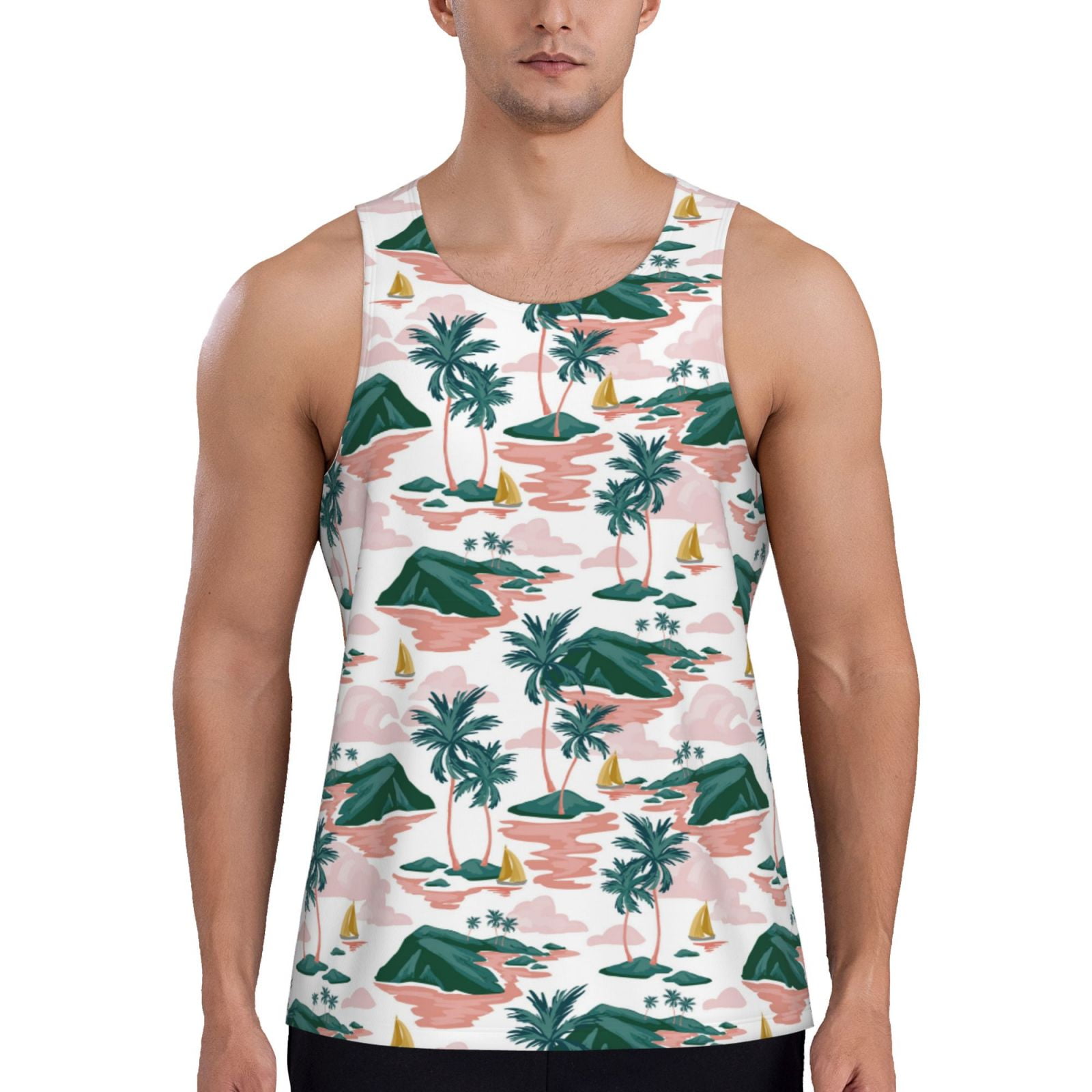 Gaeub Hawaii Palms Men's Athletic Tank Top, Workout Sleeveless Shirts ...