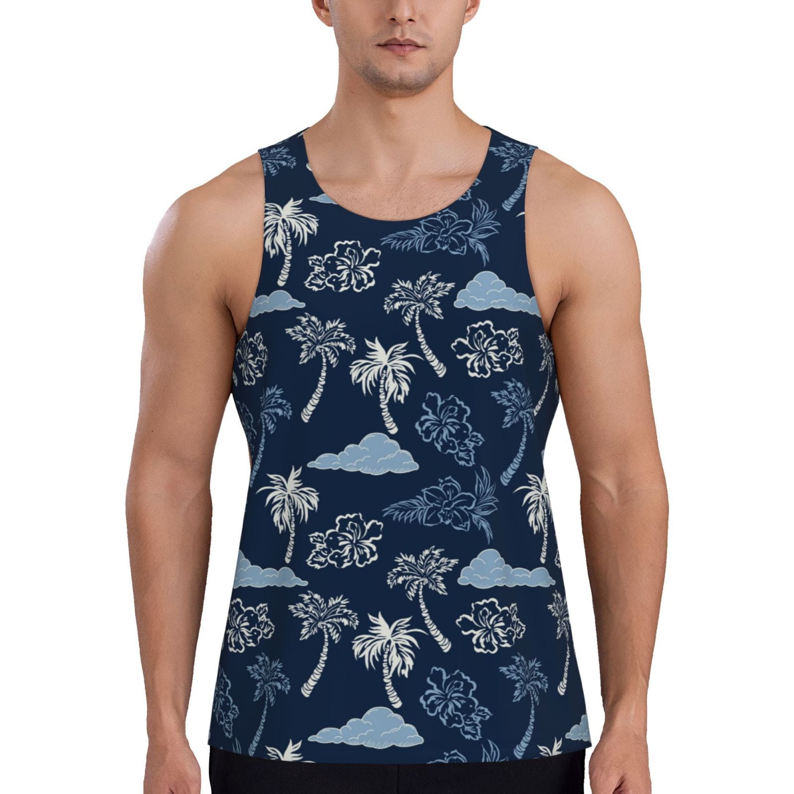 Gaeub Hawaii Palms Print Men's Workout Tank Top , Casual Soft ...