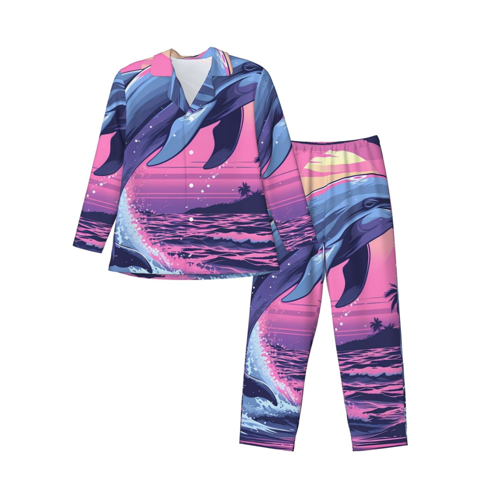 Gaeub Hawaiian Beach Dolphin Mens Pajamas Set Mens Sleepwear with Long ...