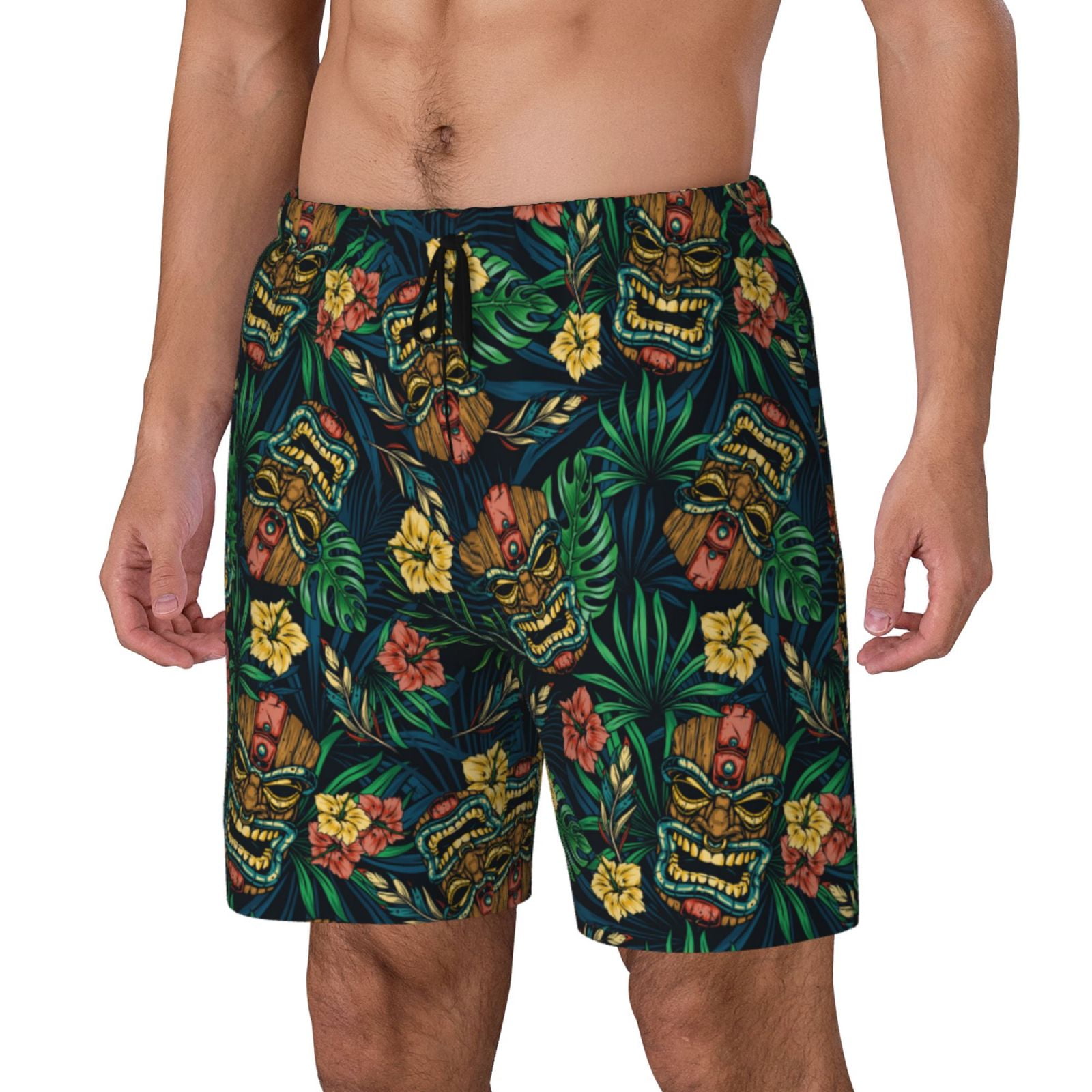 Gaeub Hawaiian Tribal Mask Print Mens Swim Trunks with Compression ...