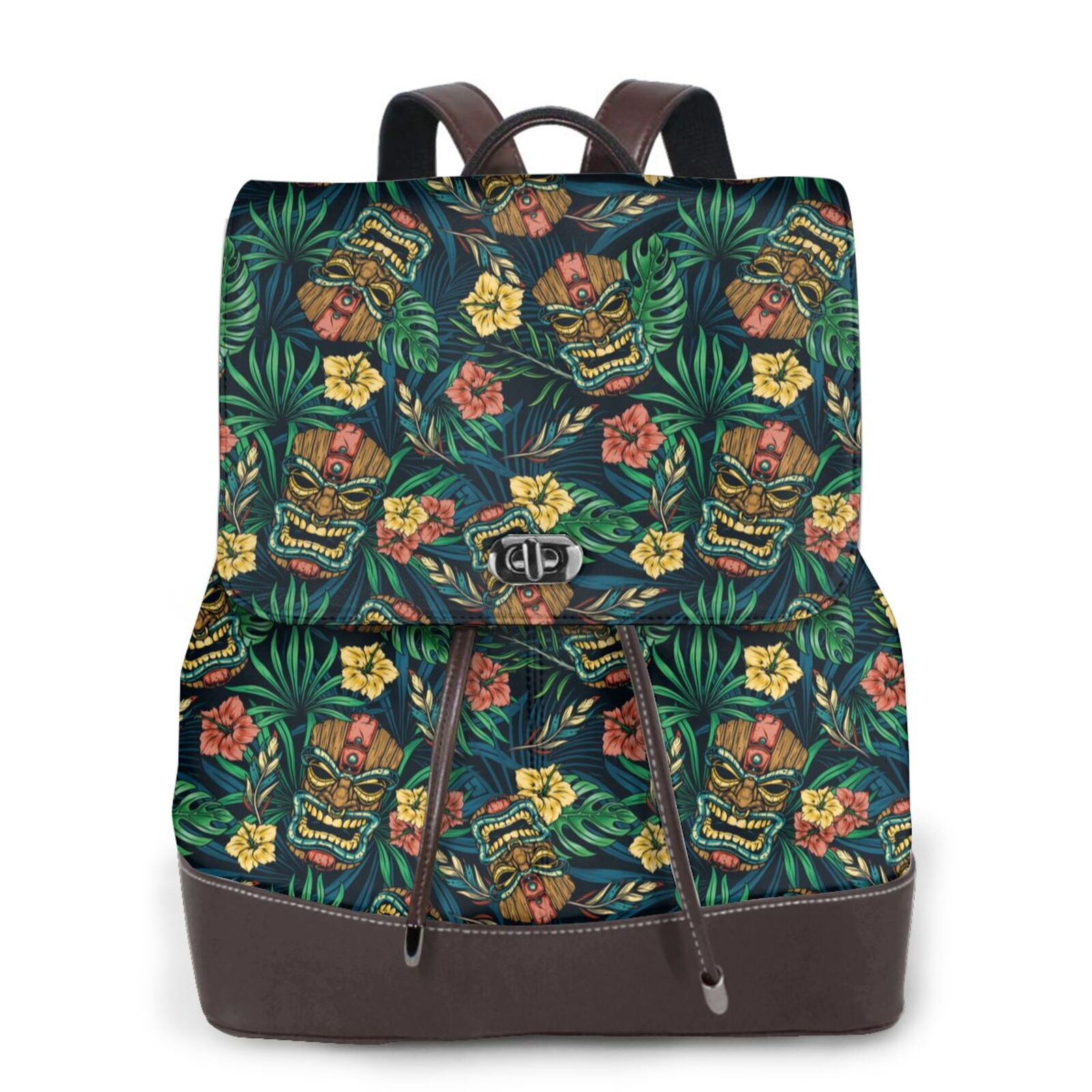 Gaeub Hawaiian Tribal Mask Print Women's Leather Backpack,Travel Laptop ...
