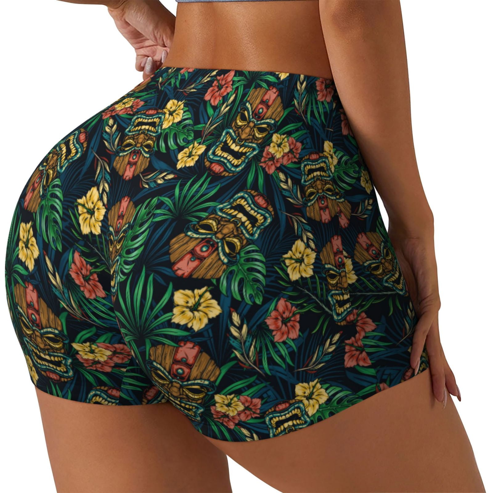 Gaeub Hawaiian Tribal Mask Print Workout Shorts for Women,Seamless ...