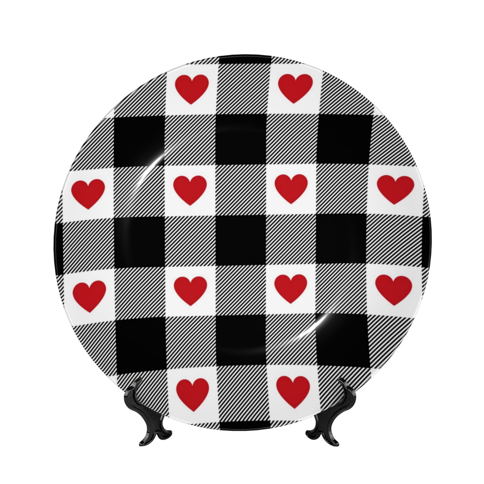 Gaeub Heart Black Buffalo Plaid Gingham Print Ceramic Plate,Dinner ...