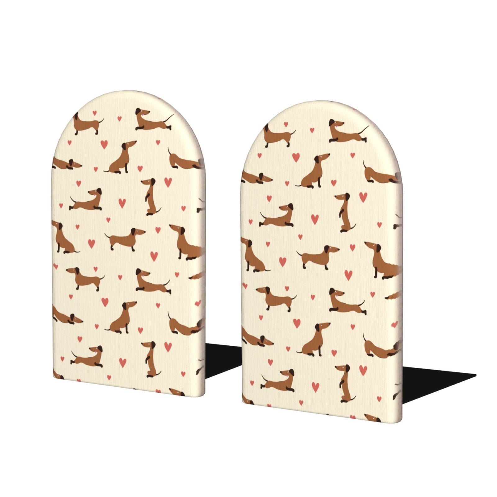 Gaeub Heart Dachshund Wood Bookends, Non-Slip Bookends, Heavy Duty ...