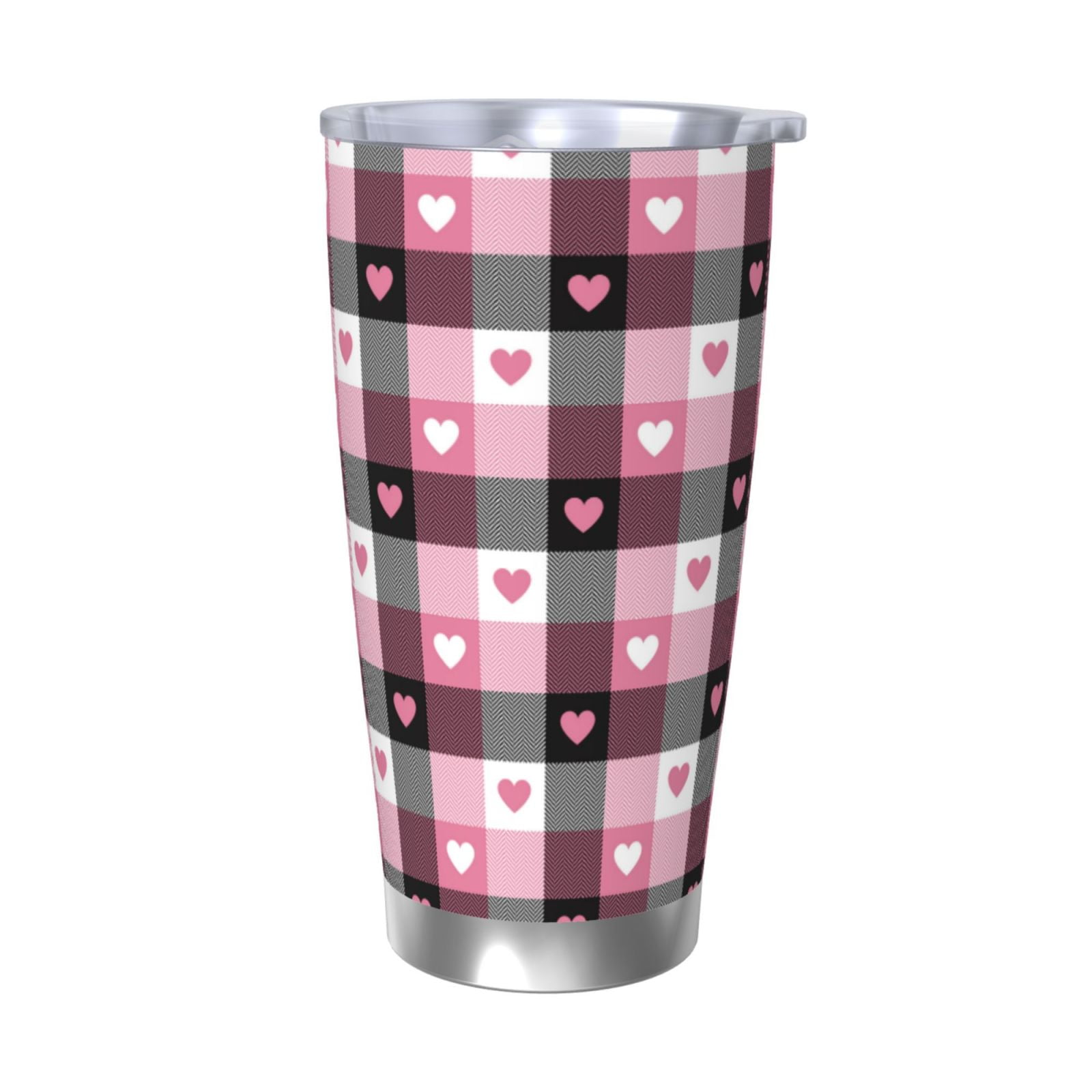 Gaeub Heart Plaid Print 20-Ounce Stainless Steel Car Cup,Tumblers Cups ...