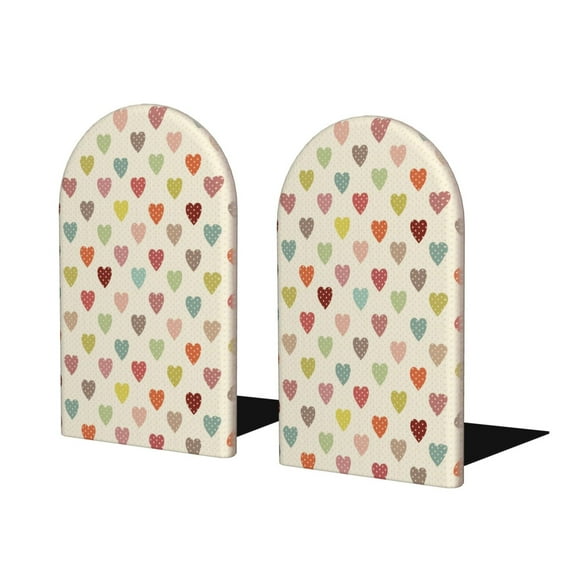 Gaeub Heart Polka Dot Wood Bookends, Non-Slip Bookends, Heavy Duty ...