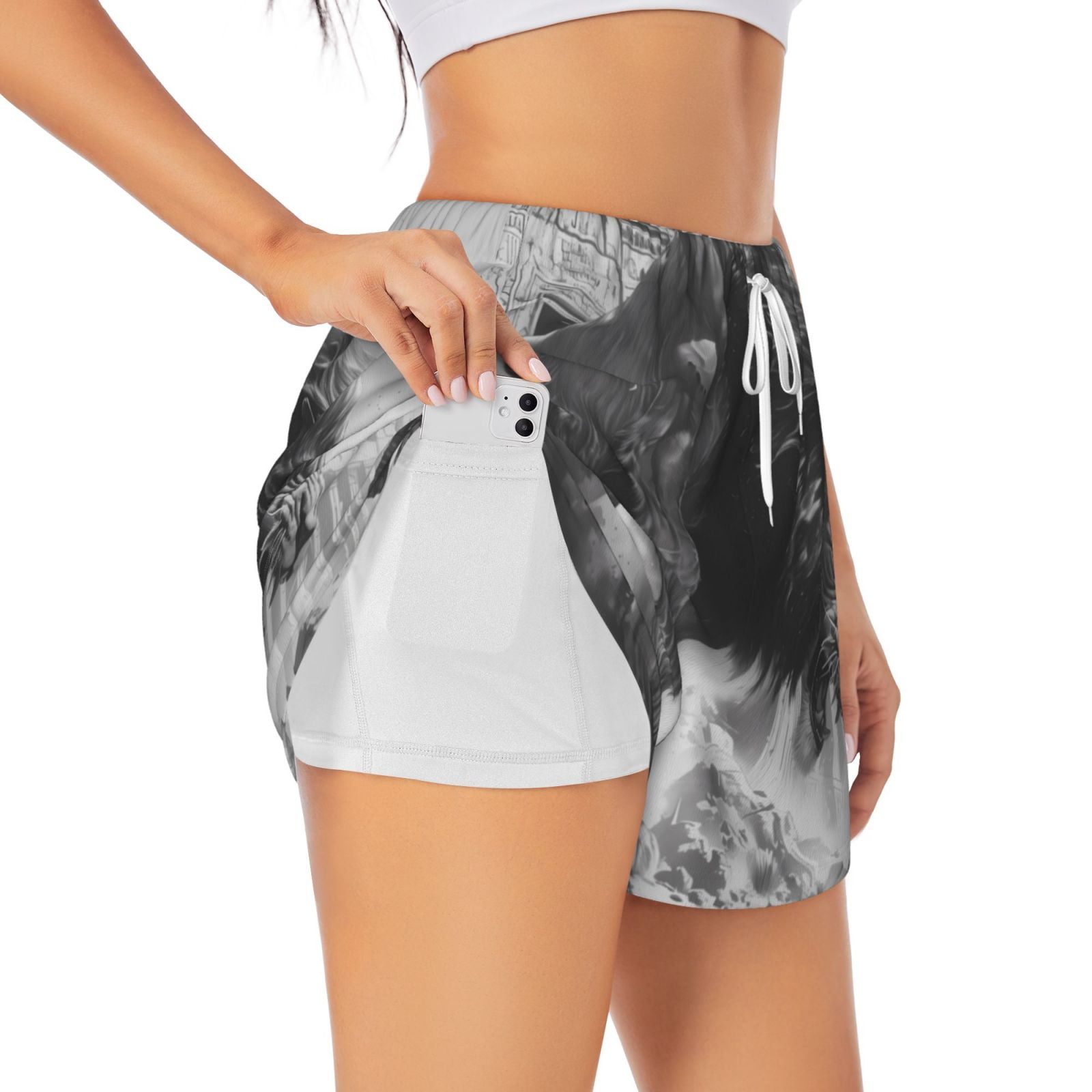 Gaeub Heroic Lion Encounter Print Women's Athletic Shorts,High Waisted ...
