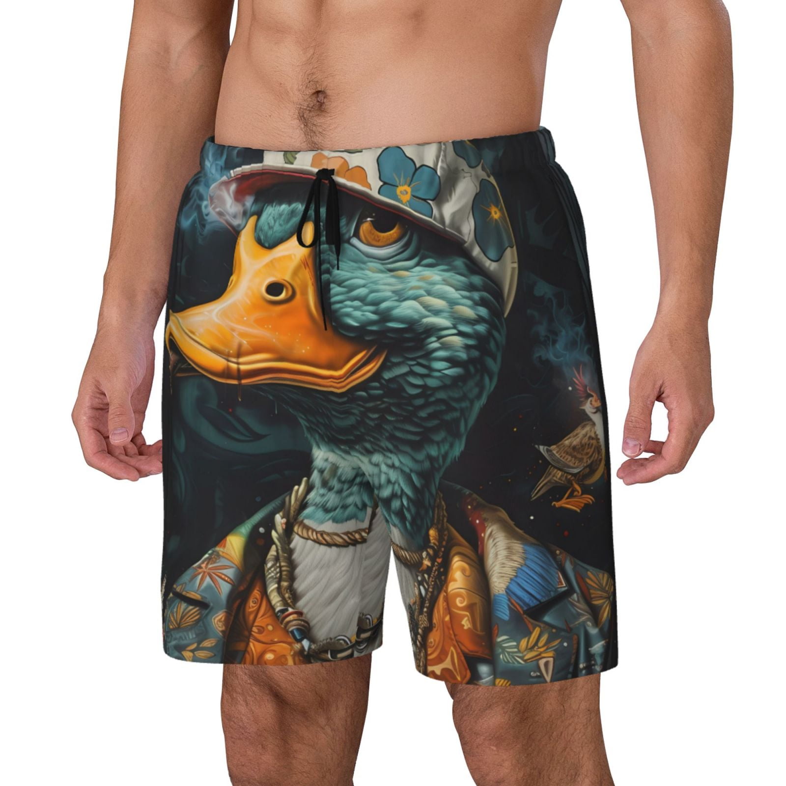 Gaeub Hip-Hop Duck Print Mens Swim Trunks with Compression Liner,Board ...
