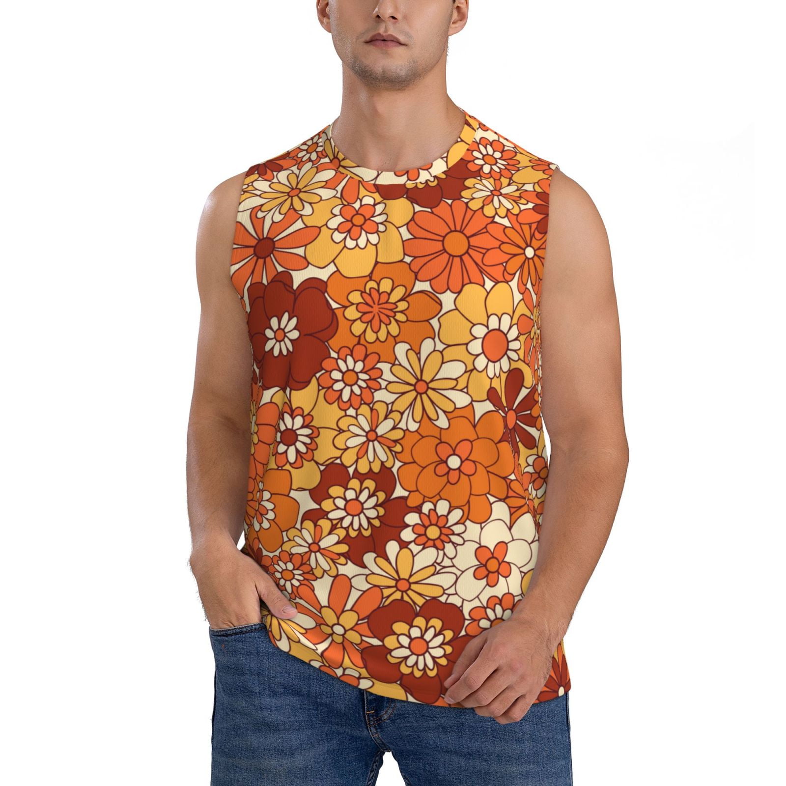 Gaeub Hippie Flower Men's Sleeveless Muscle Shirts Workout Tank Tops ...