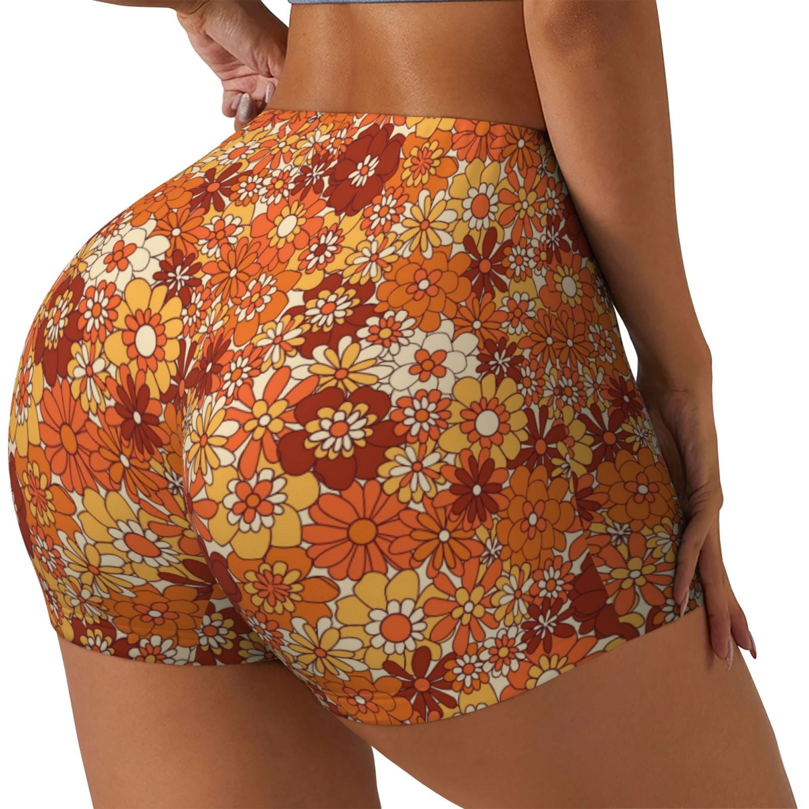 Gaeub Hippie Flower Print Workout Shorts for Women,Seamless Scrunch ...