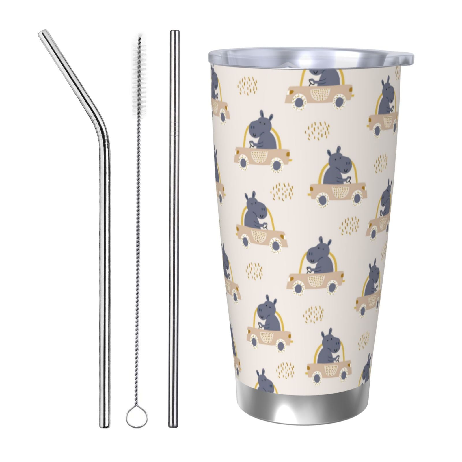 Gaeub Hippos Driving A Car Print 20-Ounce Stainless Steel Car Cup ...