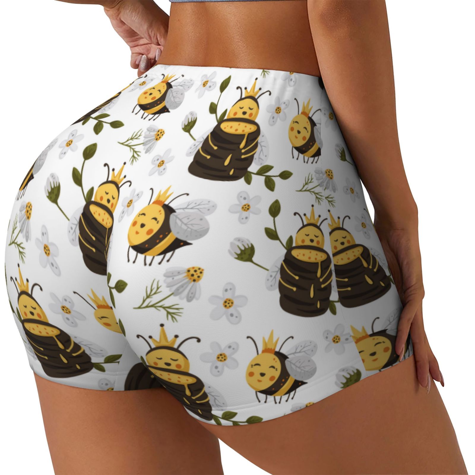 Gaeub Honey Bee Insect Print Workout Shorts for Women,Seamless Scrunch ...