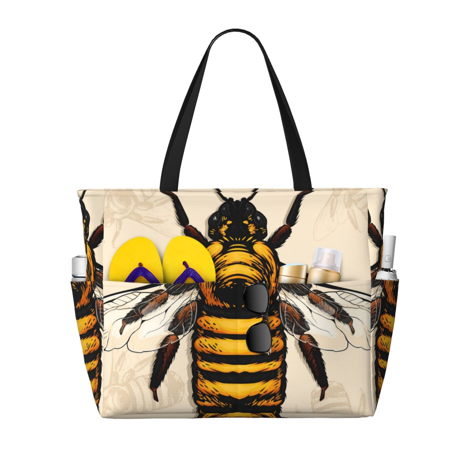 Gaeub Honey Bee Print Beach Bag,Large Tote Bag,Waterproof Sandproof ...