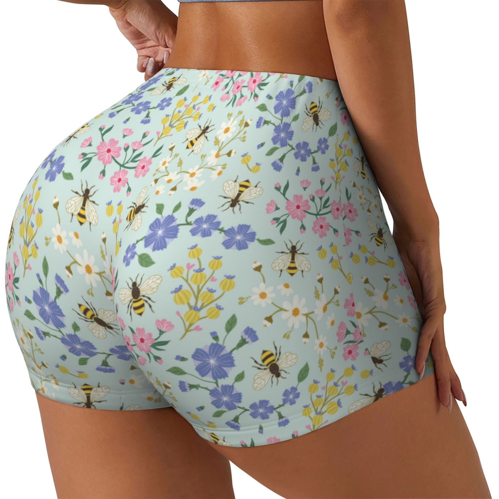 Gaeub Honey Bees And Flowers Print Workout Shorts for Women,Seamless ...