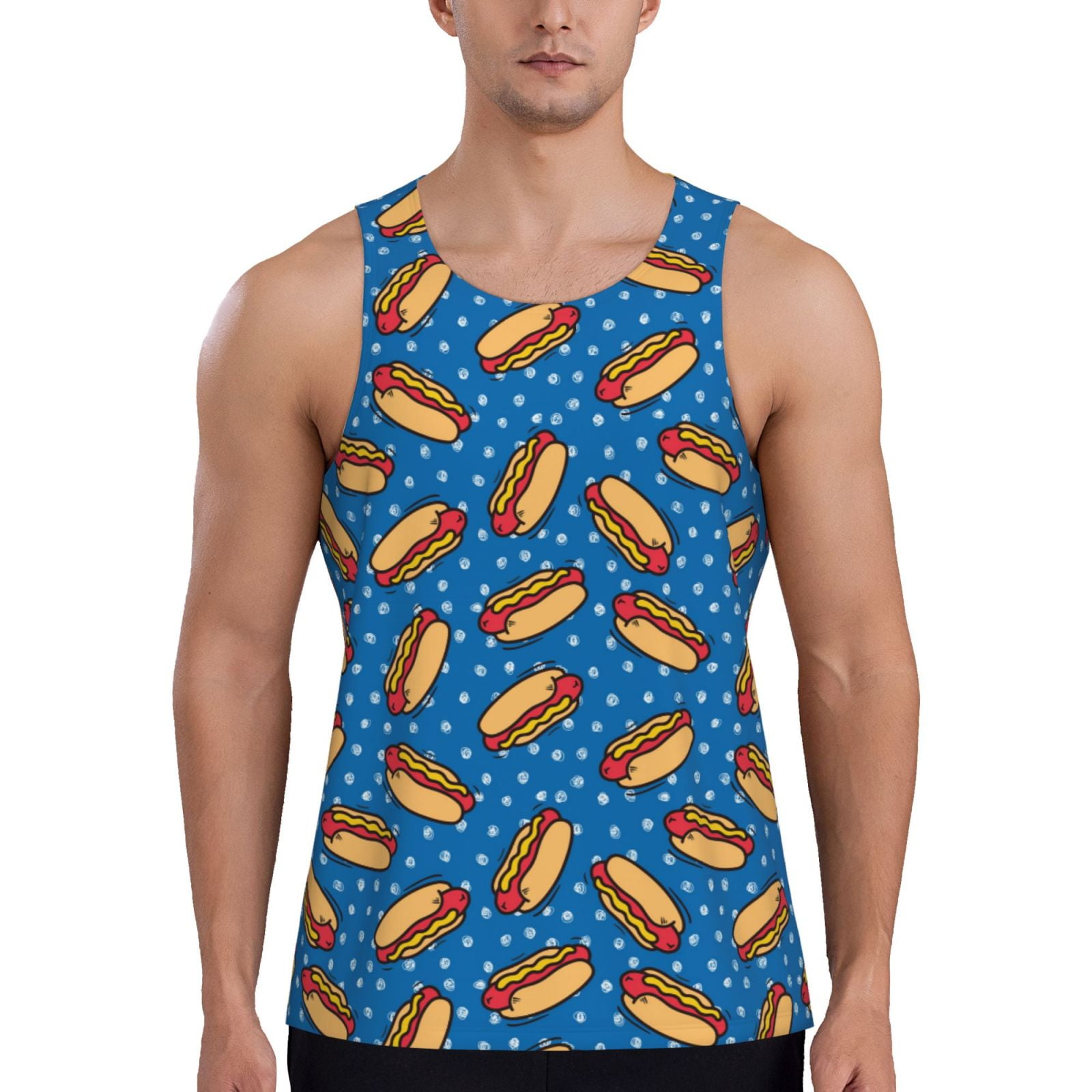 Gaeub Hot Dog 1 Print Men's Workout Tank Top , Casual Soft Sleeveless ...