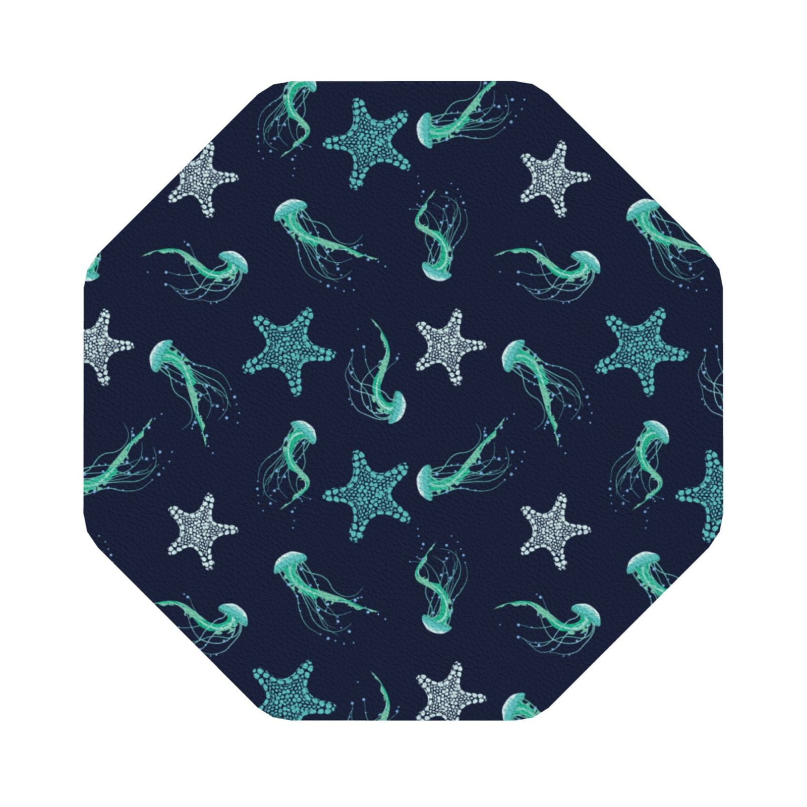 Gaeub Ice Blue Starfish and Jellyfish Print 6 Pcs Leather Coasters for ...
