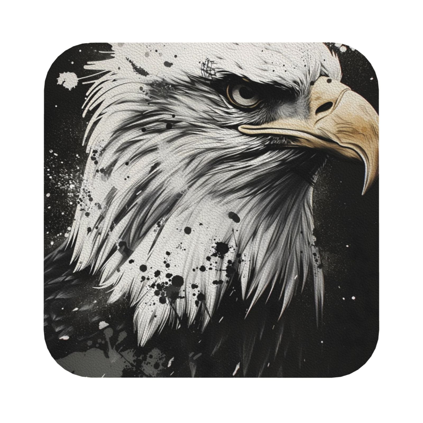 Gaeub Ink Style Bald Eagle Print 6 Pcs Leather Coasters for Drinks ...
