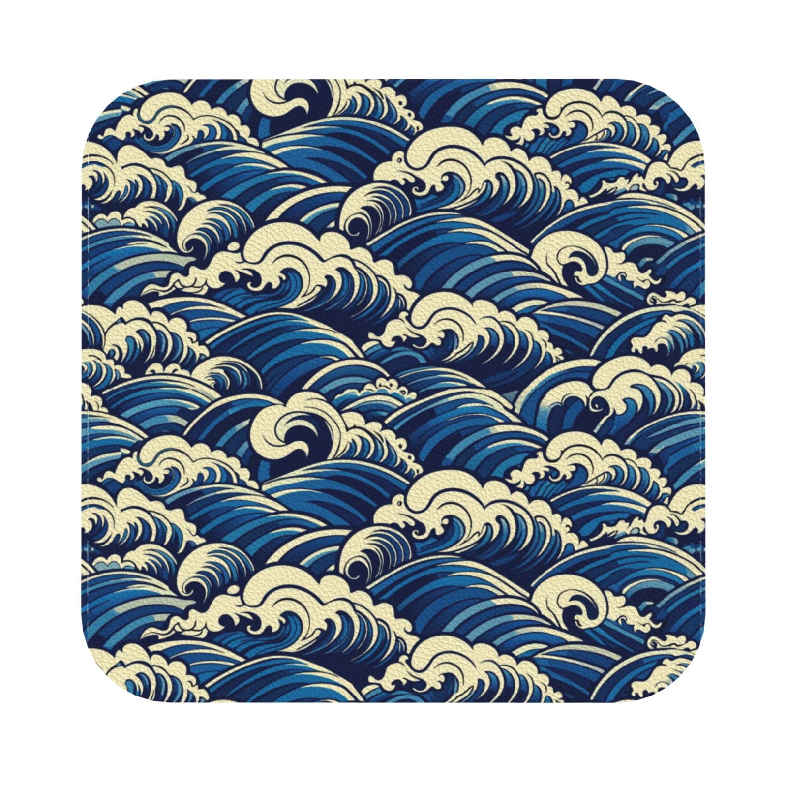 Gaeub Japanese Water Wave Print 6 Pcs Leather Coasters for Drinks ...