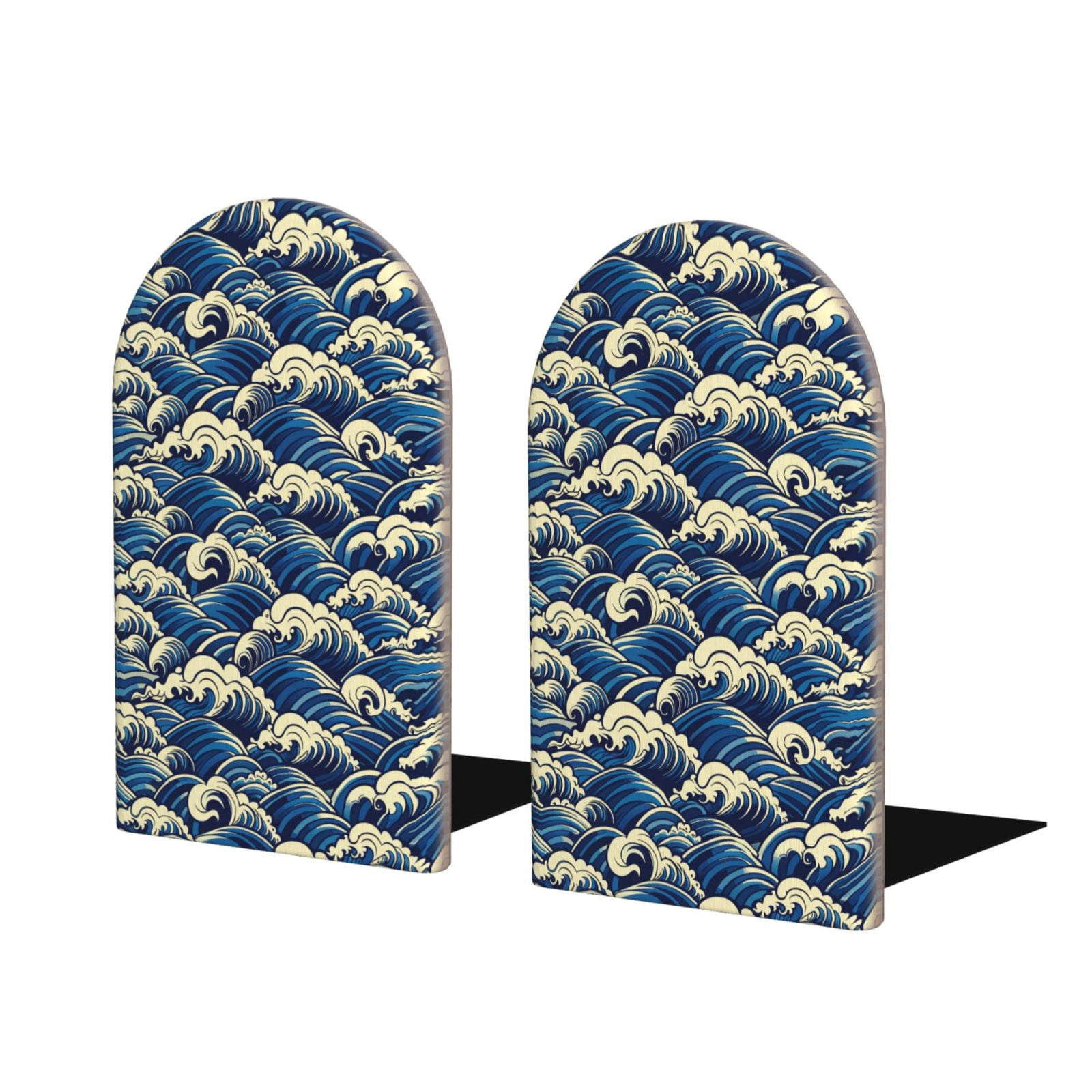 Gaeub Japanese Water Wave Wood Bookends, Non-Slip Bookends, Heavy Duty ...