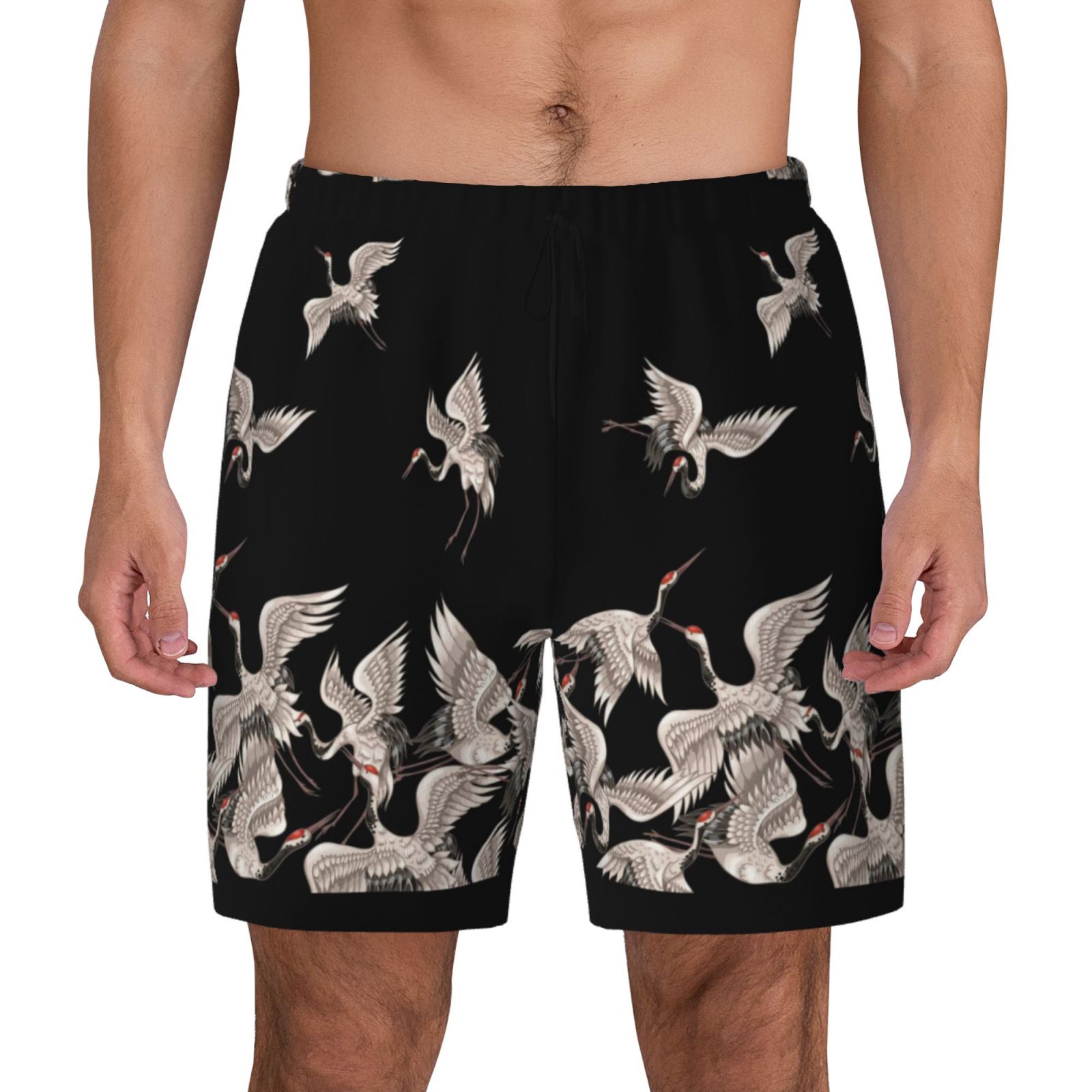 Gaeub Japanese White Crane Mens Swim Trunks Stretch Beach Shorts Quick ...