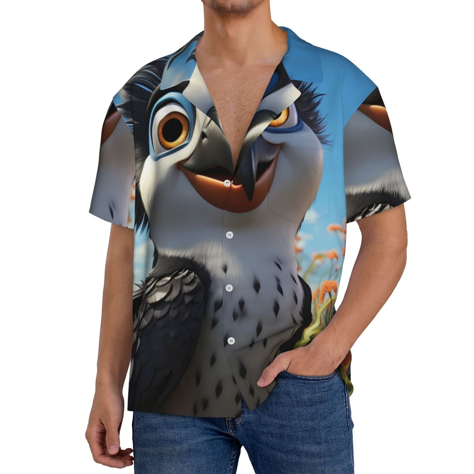 Gaeub Joyful Animated Bird Men's Lapel Short Sleeve Shirt,Cuban Shirts ...